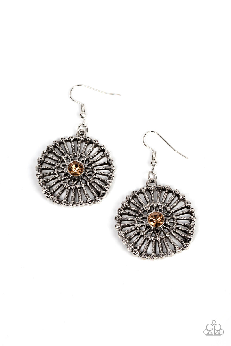 Tangible Twinkle Brown Earrings Paparazzi Accessories Bedazzle Me